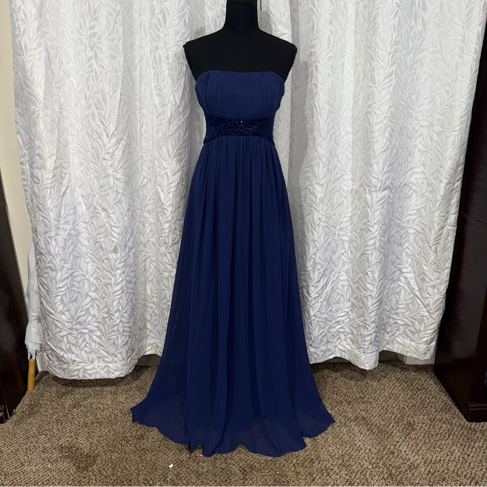 Max & Cleo Navy Blue Strapless Prom Dress - Gem